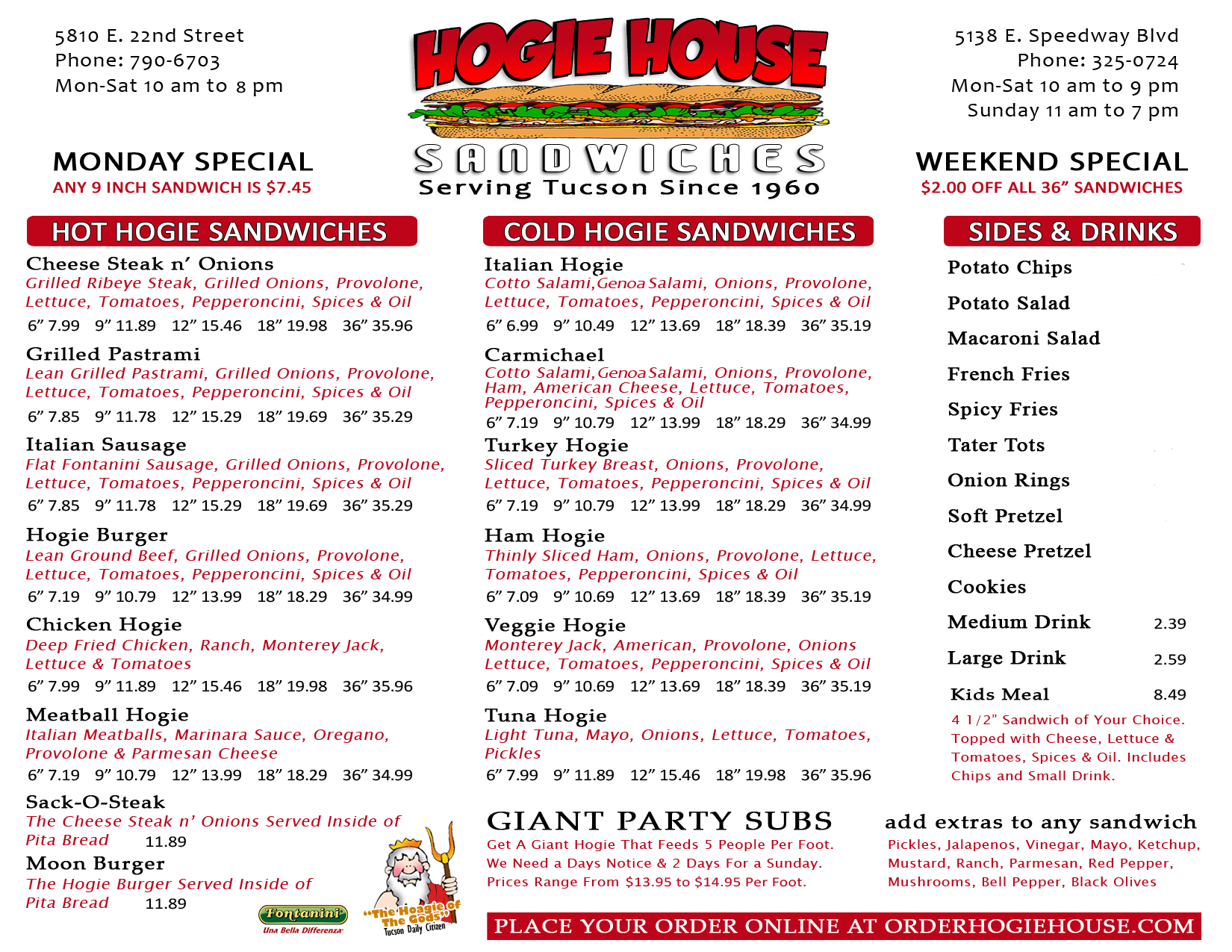 Hogie House Sandwiches Menu